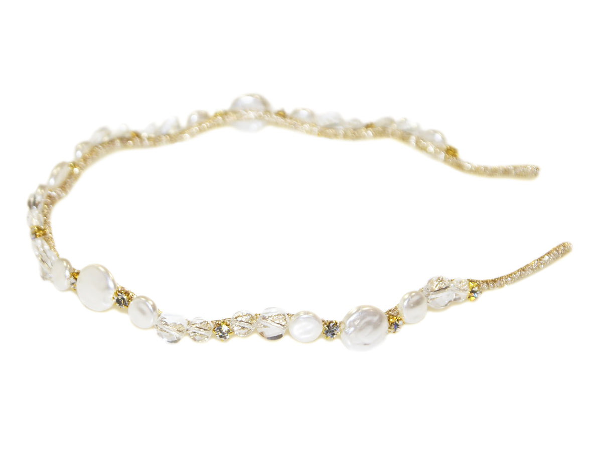 Buy Flat Pearl Stone and Diamante Wave Alice Band - Pearl-Crystal ...