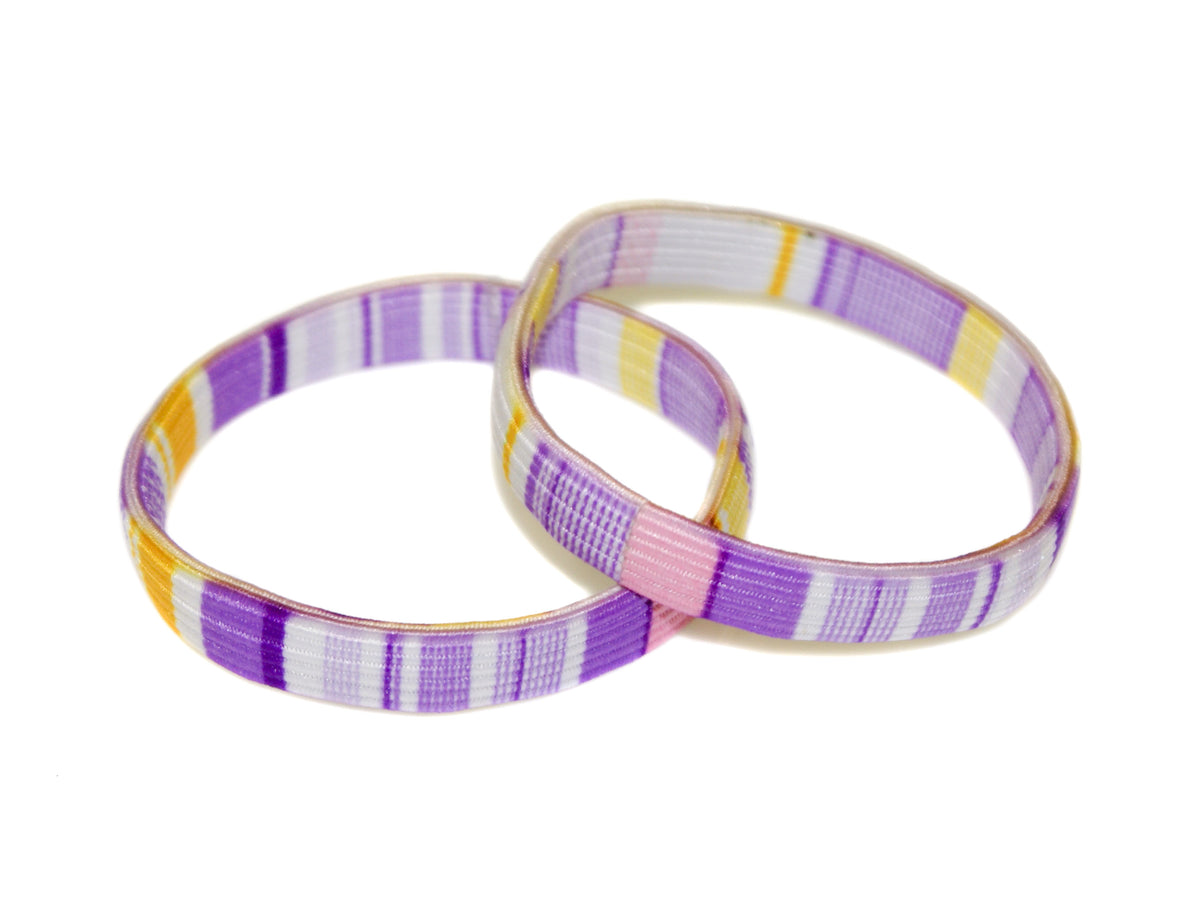Buy Stripe and Check Seamless Hair Elastics - Lilac-Yellow Online ...