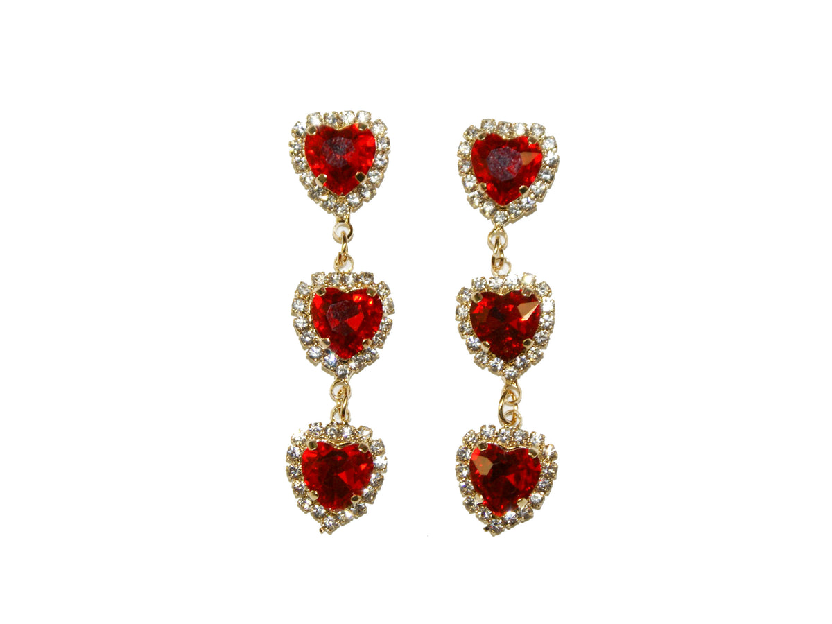 Buy Three Hearts Diamante Glass Drop Studs - Ruby Online & Wholesale ...